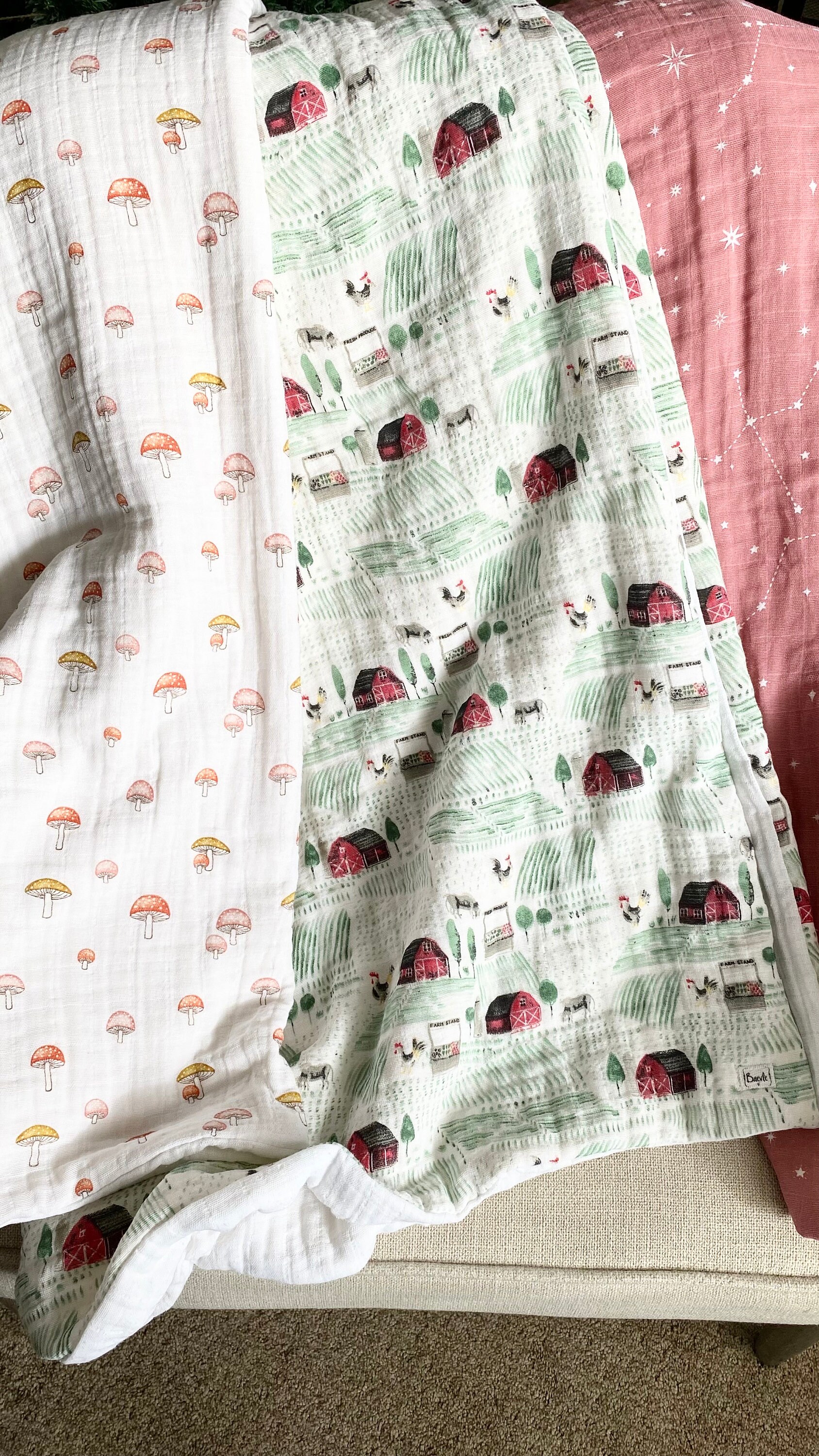 Cottagecore Mushroom Cotton Baby Quilt Oversized Handmade Baby Blanket ...