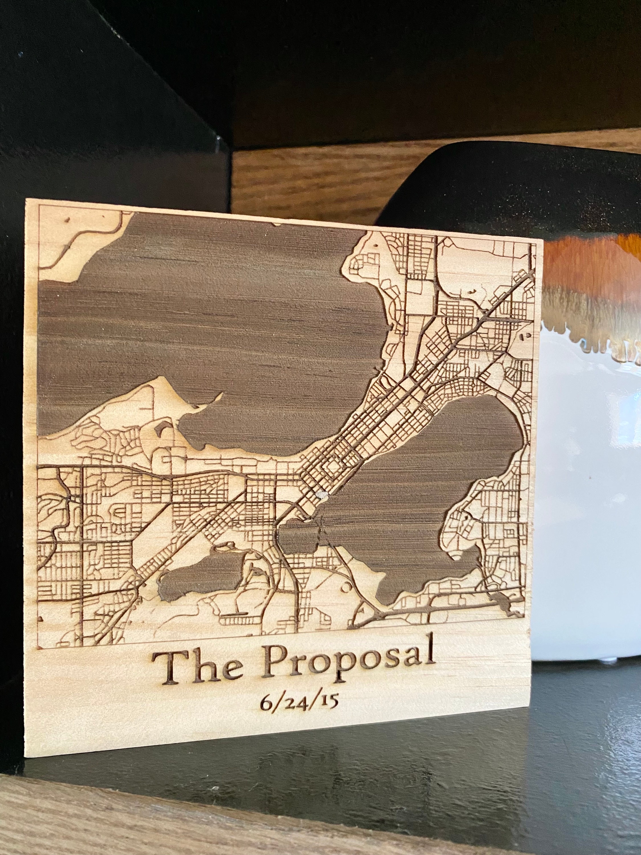 Laser Engraved Wood Map Gift Wedding Gift Newly Wed Couple Gift Custom ...