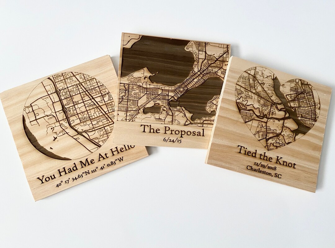 Laser Engraved Wood Map Gift Wedding Gift Newly Wed Couple - Etsy