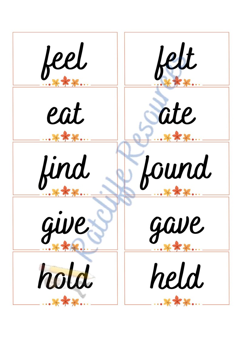Matching Cards - Irregular Verbs - Etsy