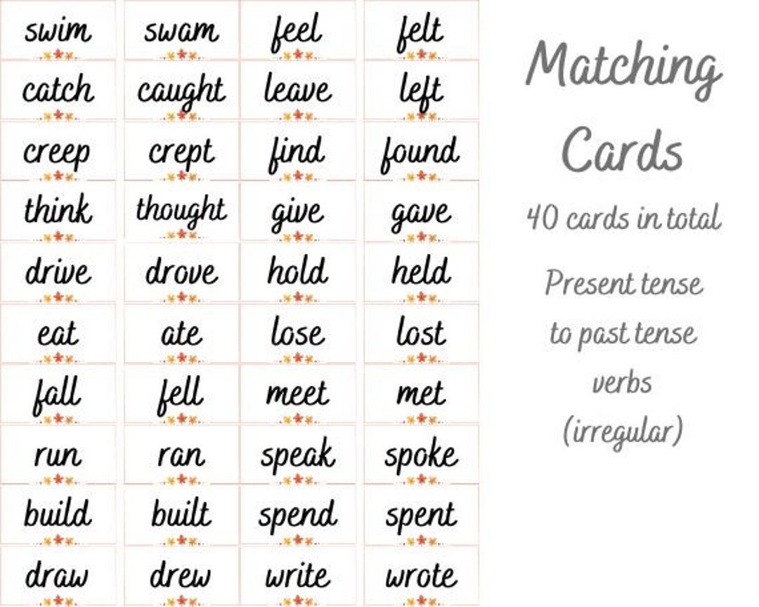 Matching Cards - Irregular Verbs - Etsy