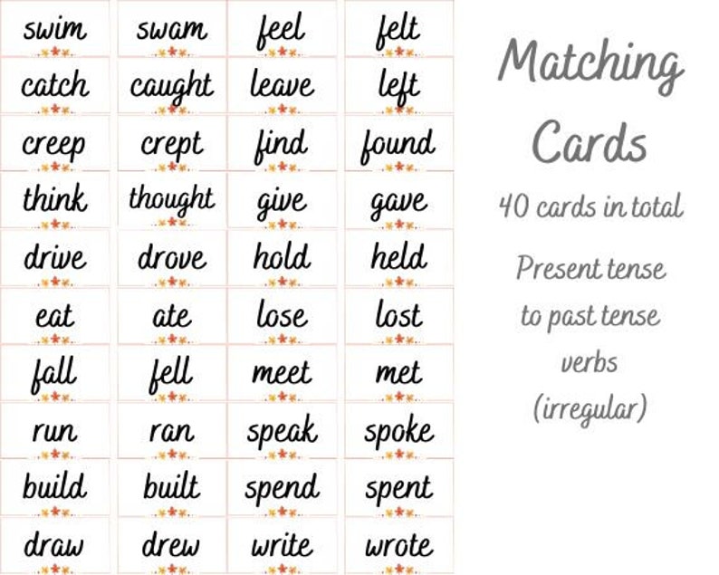 Matching Cards - Irregular Verbs - Etsy