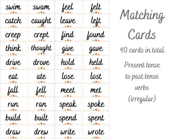 Matching Cards - Irregular Verbs - Etsy