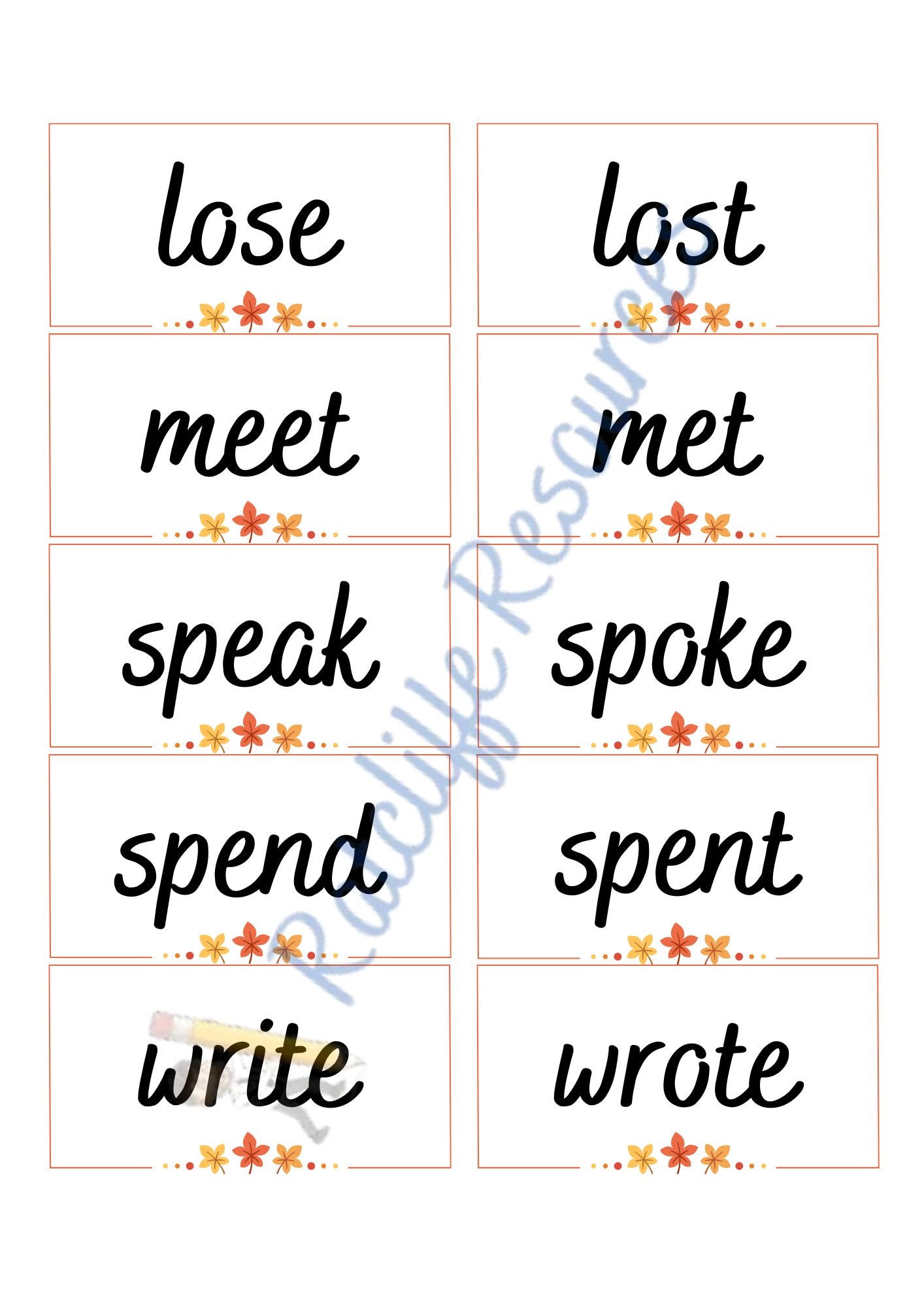 Matching Cards - Irregular Verbs - Etsy