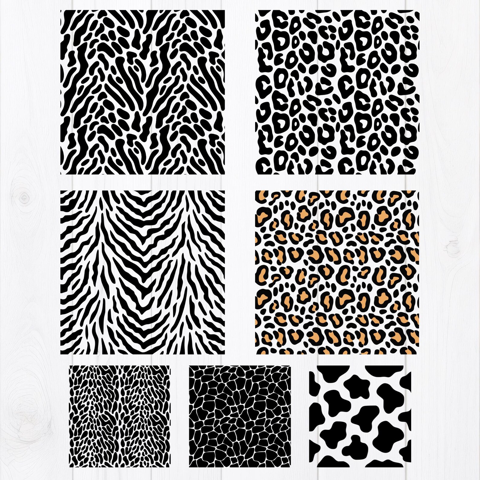 Seamless Animal Print Pattern SVG Bundle: Leopard, Tiger, Cow (digital ...