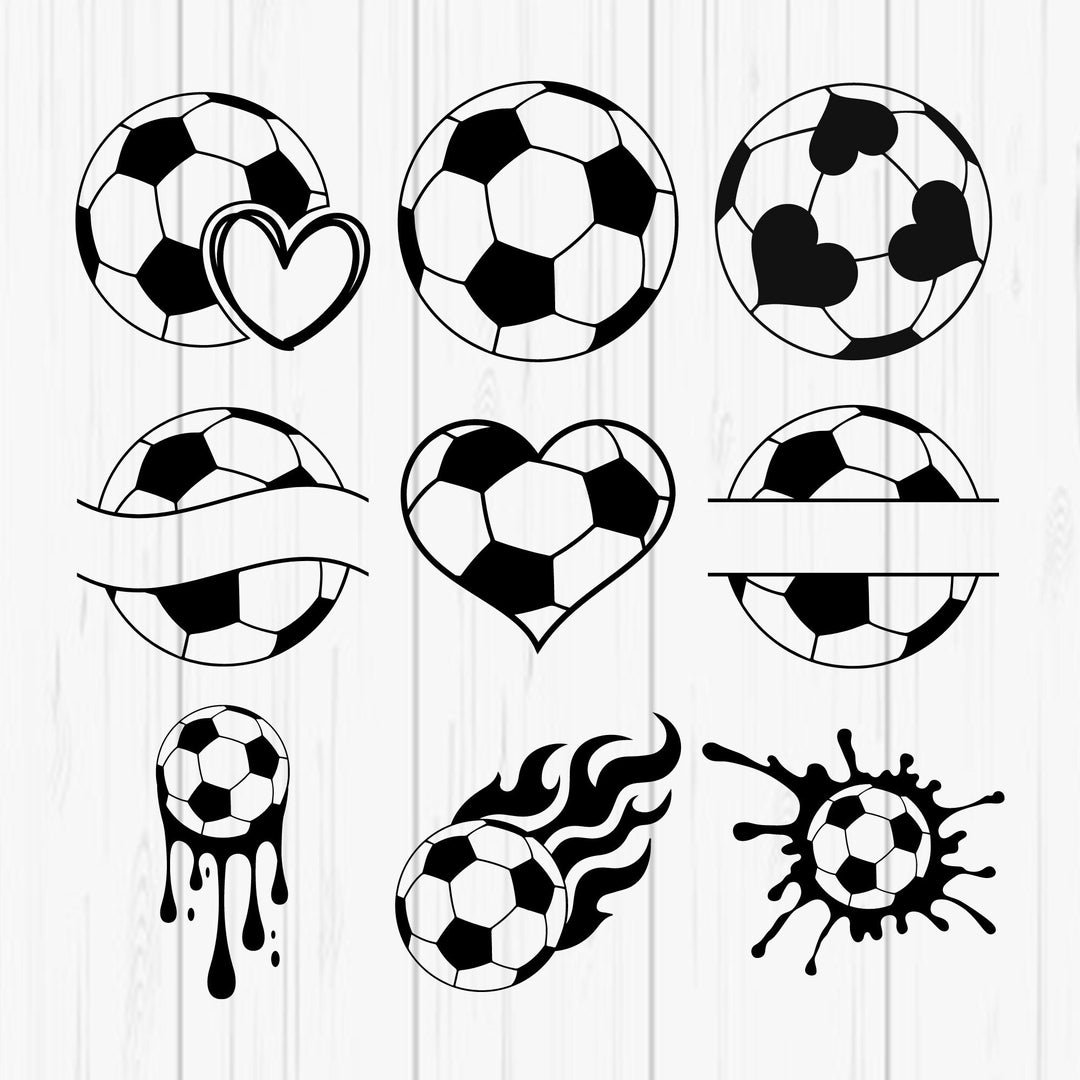 Soccer Ball SVG Bundle: Monogram, Heart, Flame Designs (digital ...