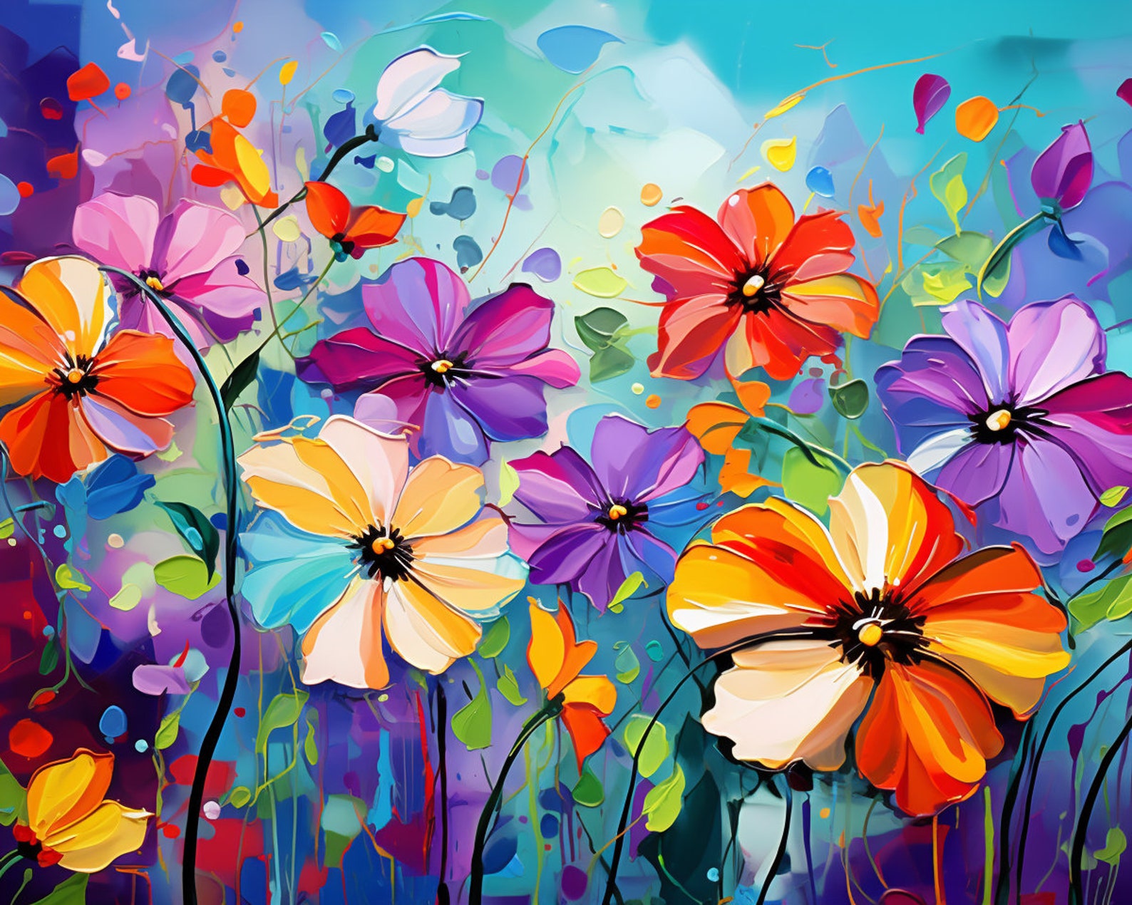 Abstract Colorful Flowers - Etsy