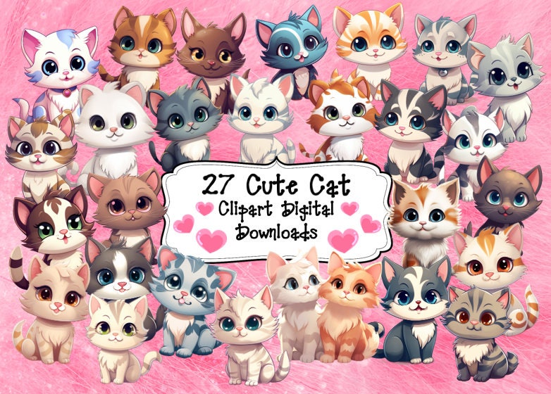27 Cute Cats Clipart Pack 1 - Etsy
