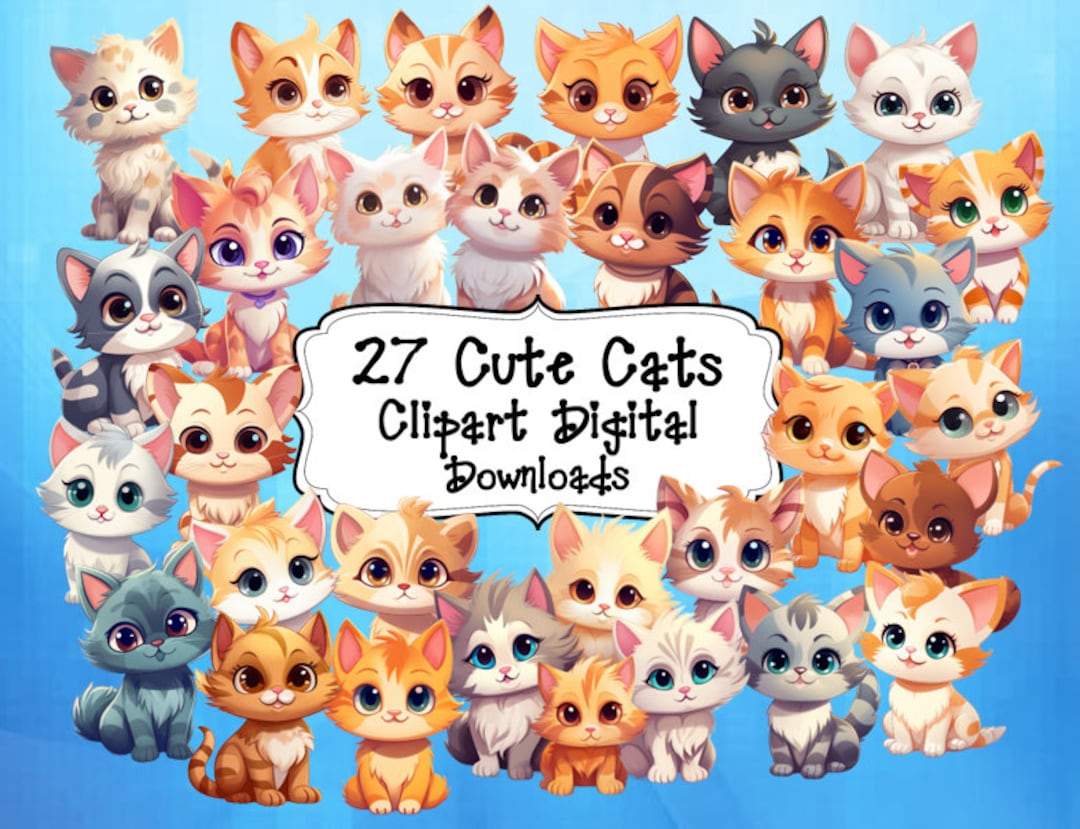 27 Cute Cats Clipart Pack 2 - Etsy