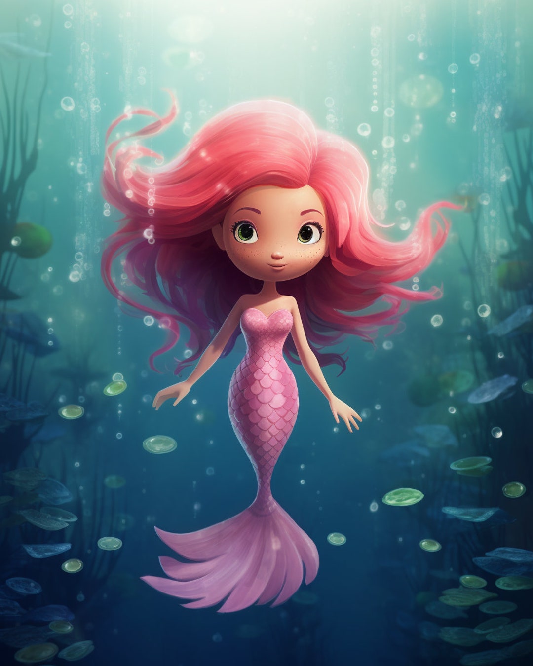 Pink Mermaid Cartoon - Etsy