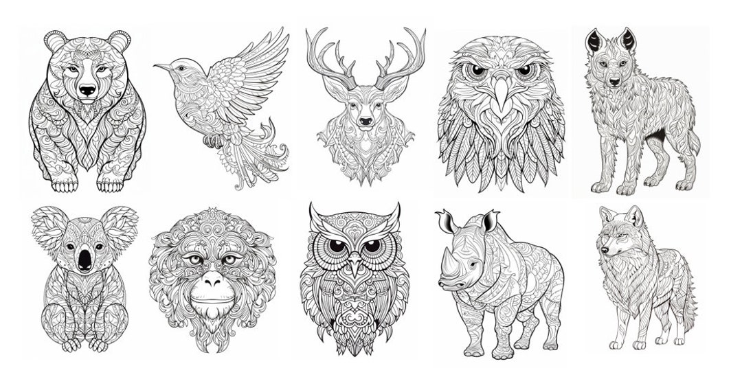 10 Wild Animal Mandala Coloring Pages Pack 3 - Etsy