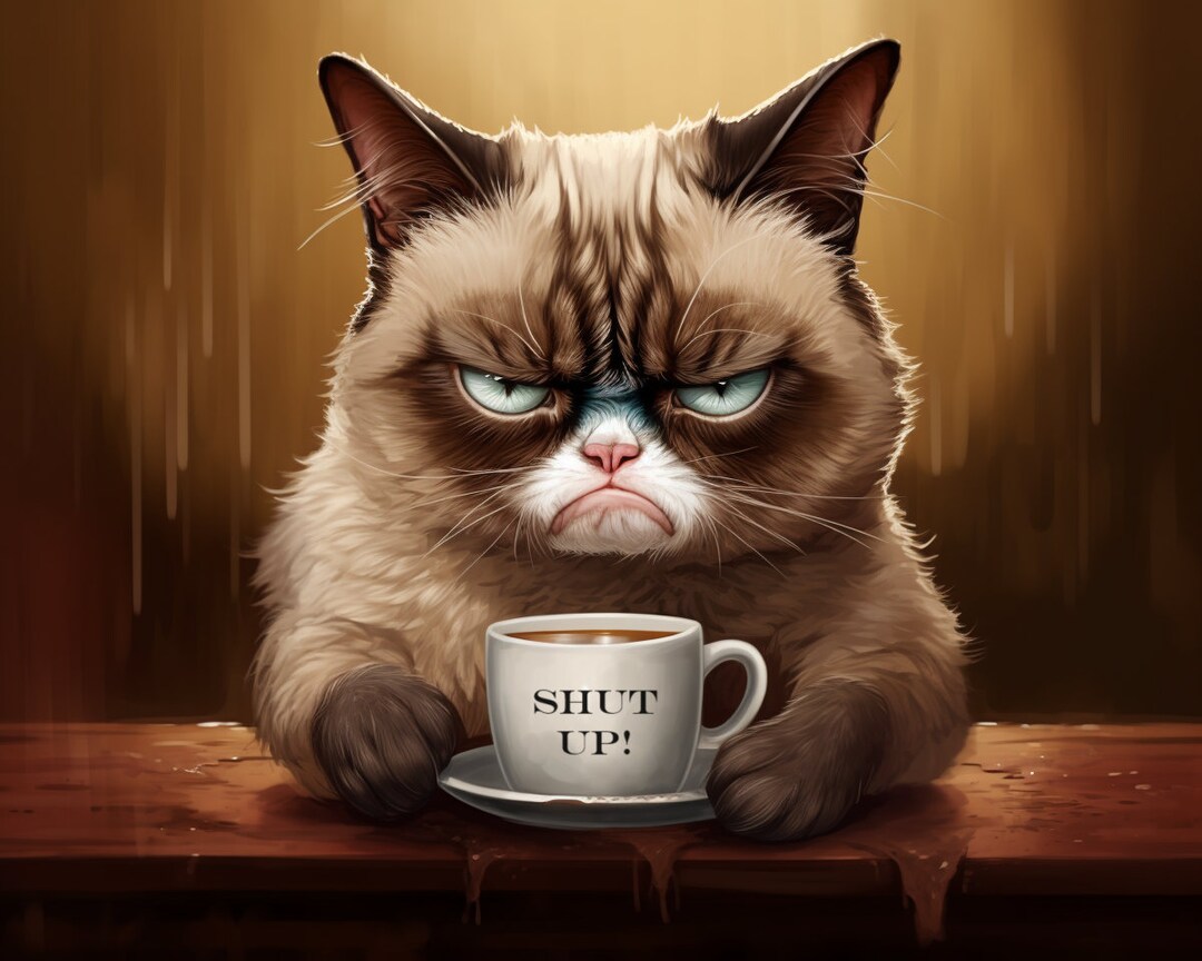 Shut Up! Grumpy Cat With A Coffee Cup - Etsy