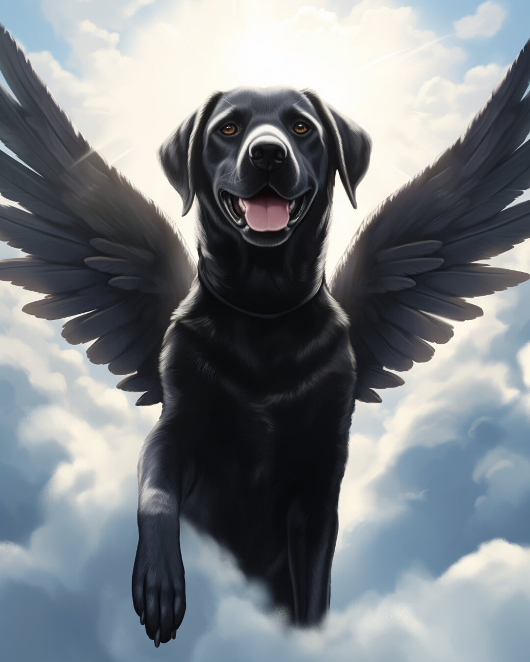 Black Labrador in Clouds With Wings - Etsy