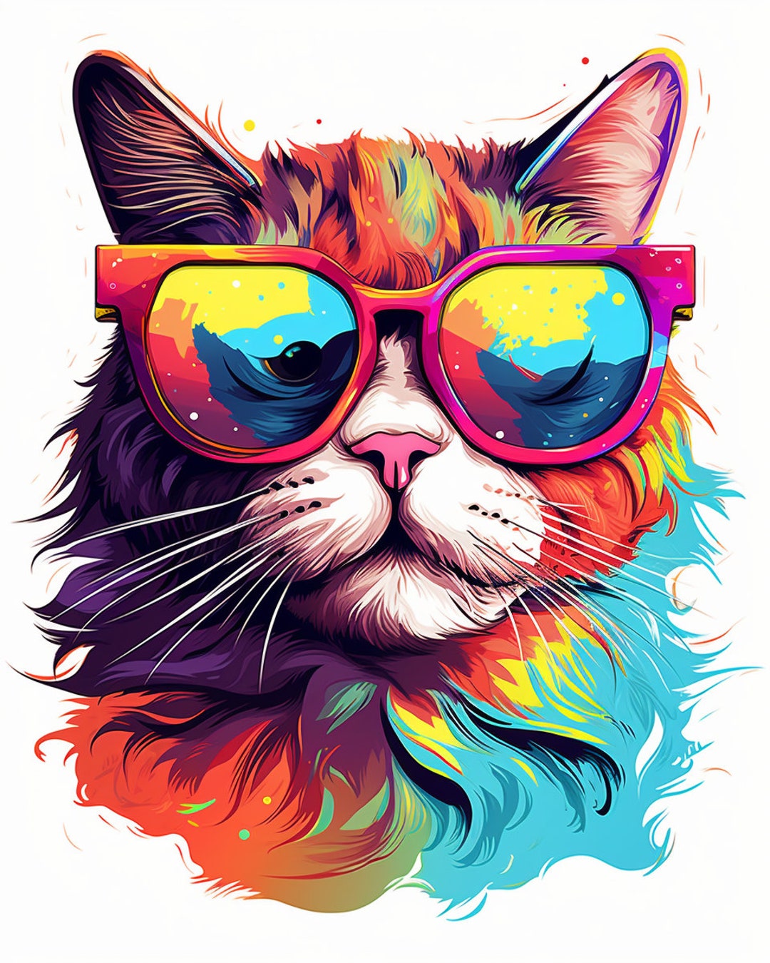 Colorful Cool Cat With Sunglasses - Etsy