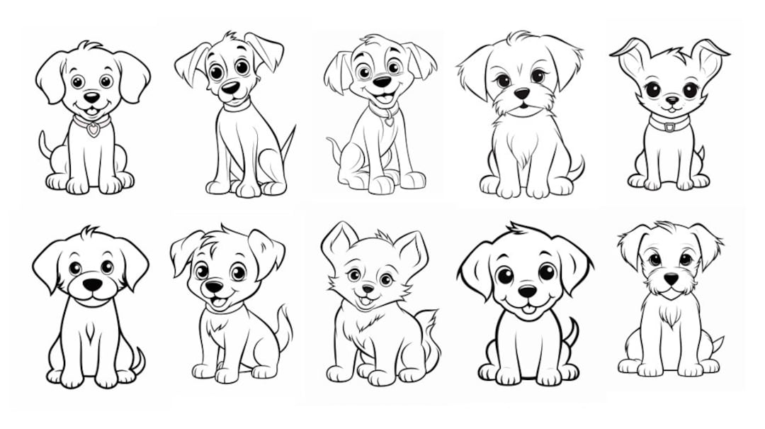 10 Kids Cute Dog Coloring Pages - Etsy