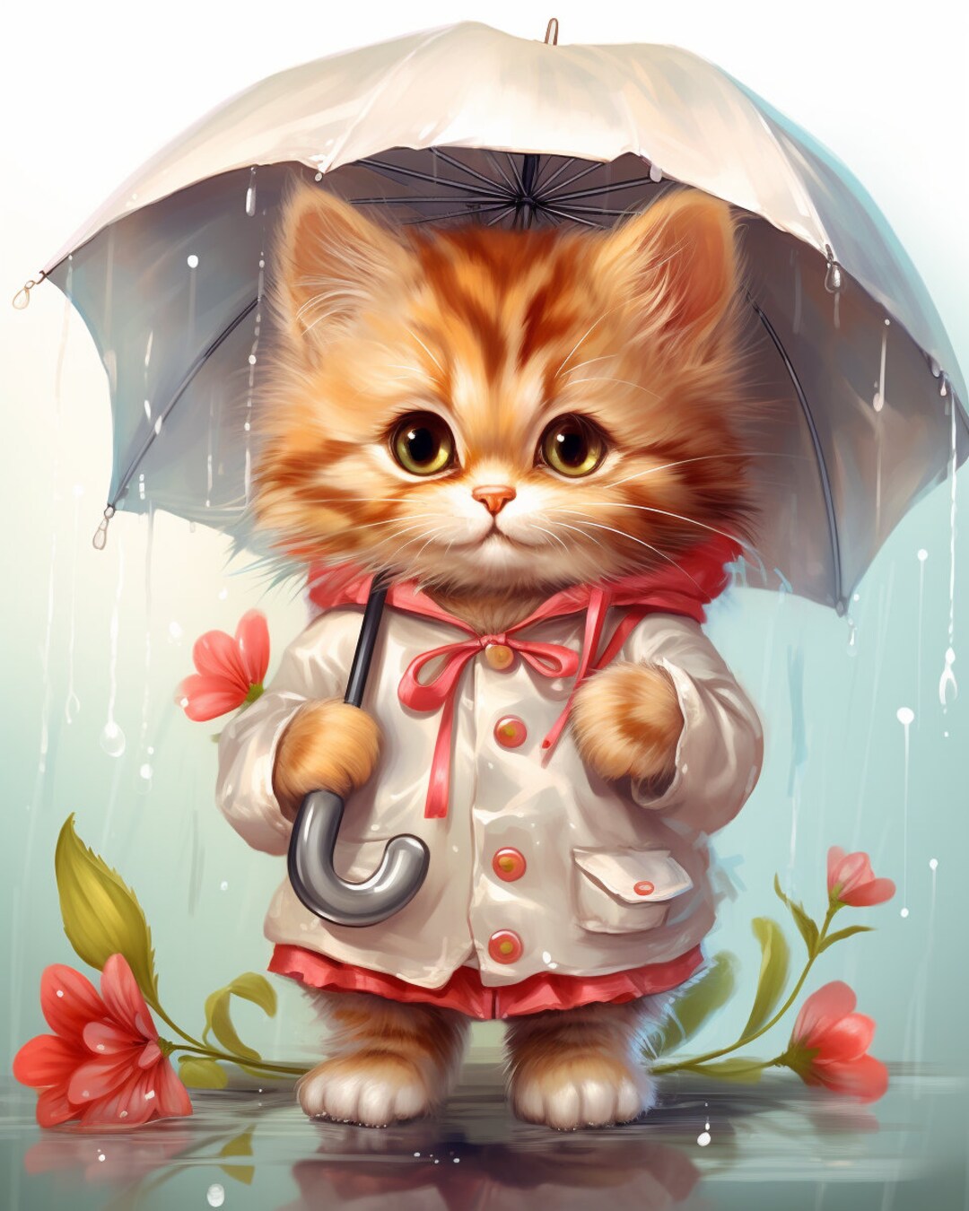Cute Cat in the Rain With an Umbrella - Etsy