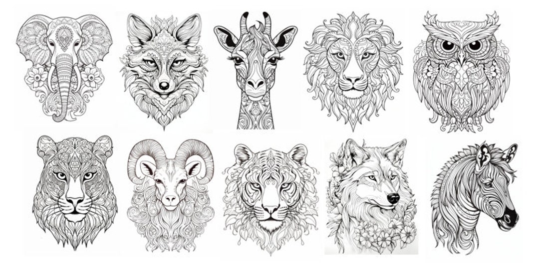 10 Wild Animal Mandala Coloring Pages Pack 1 - Etsy