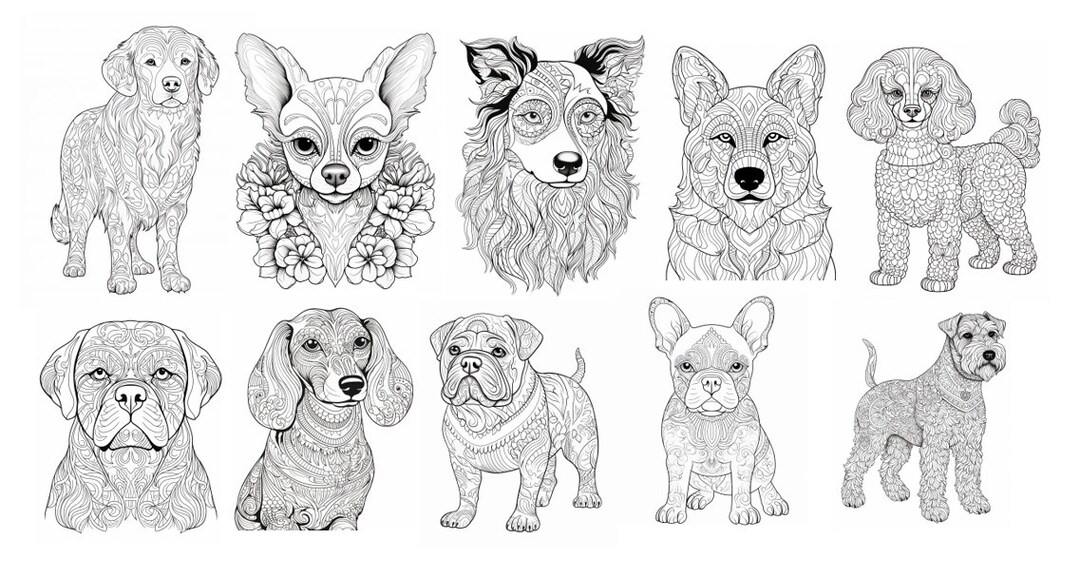 10 Dog Mandala Coloring Pages Pack 8 - Etsy