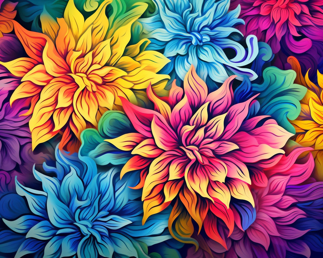Abstract Colorful Flowers - Etsy