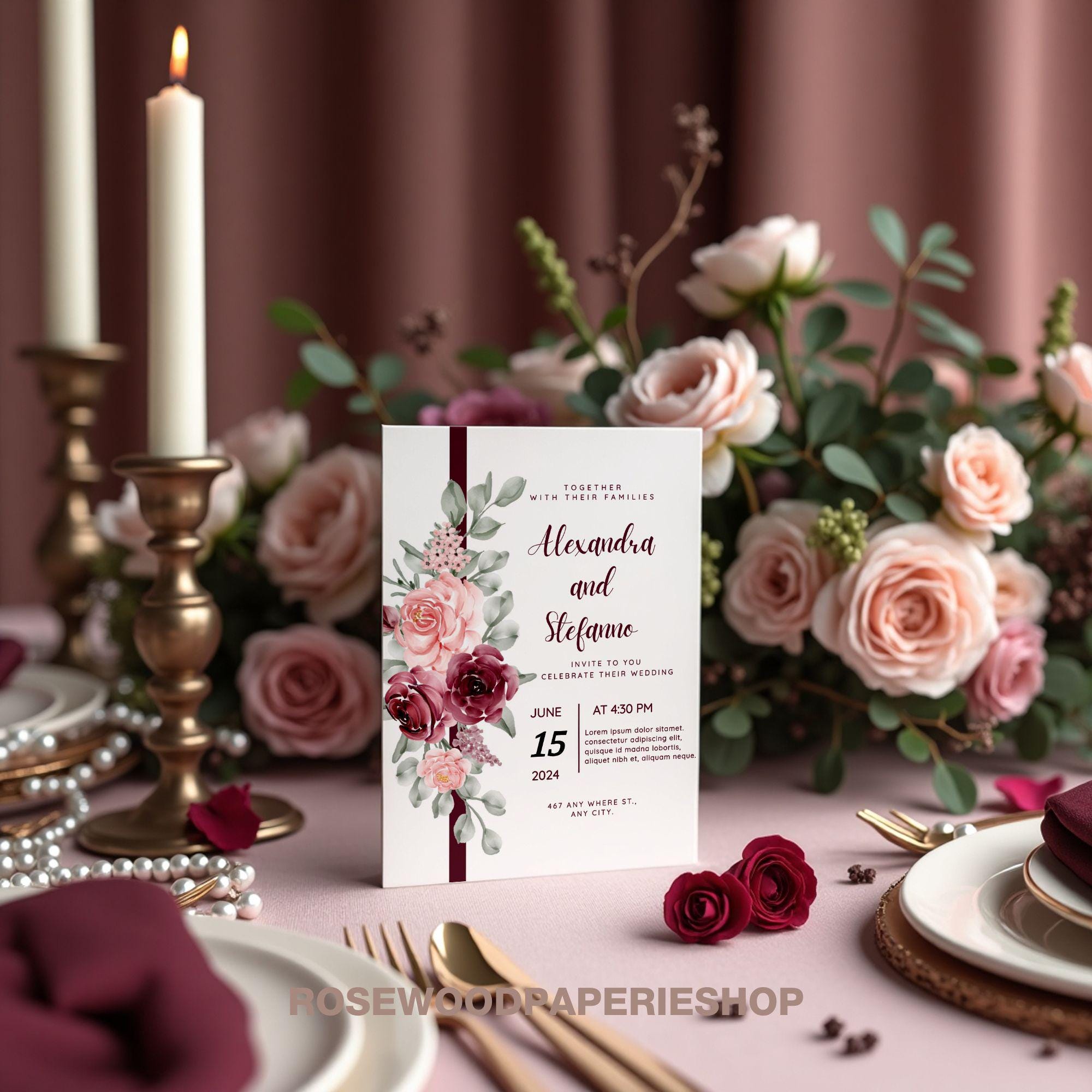 Romantic Floral Wedding Invitation - Editable Digital Template for ...