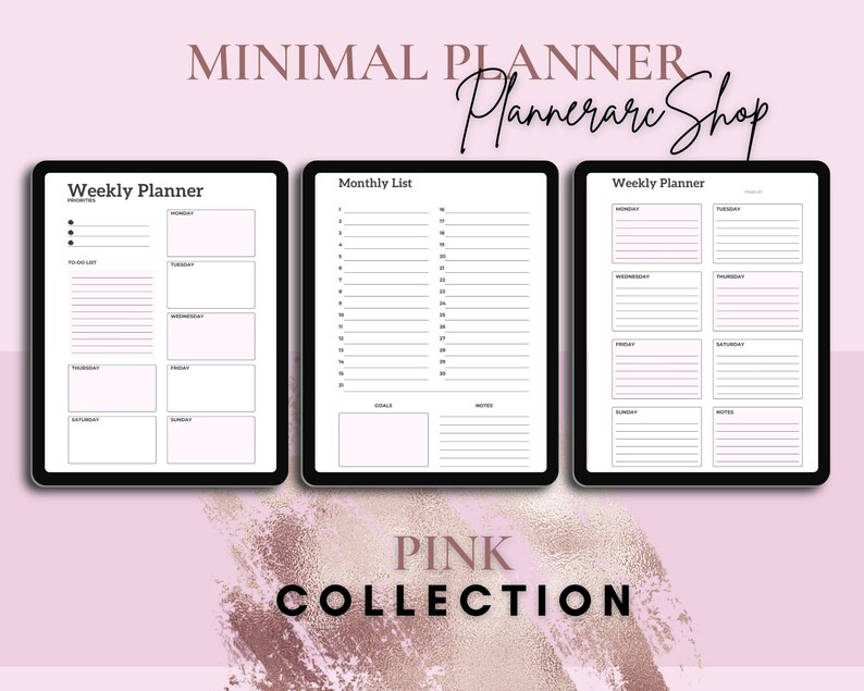 Digital Minimal Planner, Daily, Weekly, Monthly Layout, Ipad, Goodnotes ...