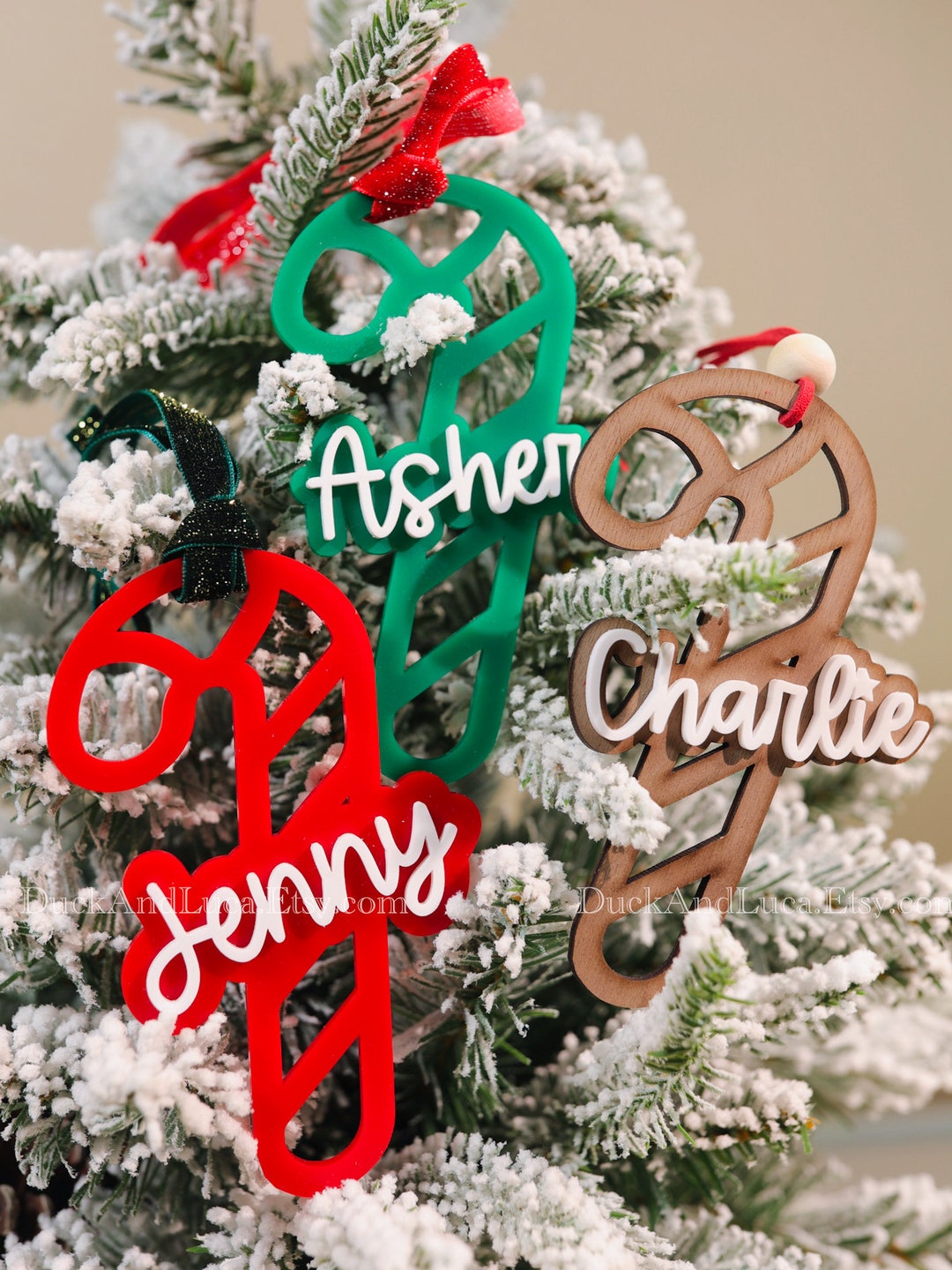 3D Custom Christmas Candy Cane Name Tags | Walnut Wood and Acrylic ...