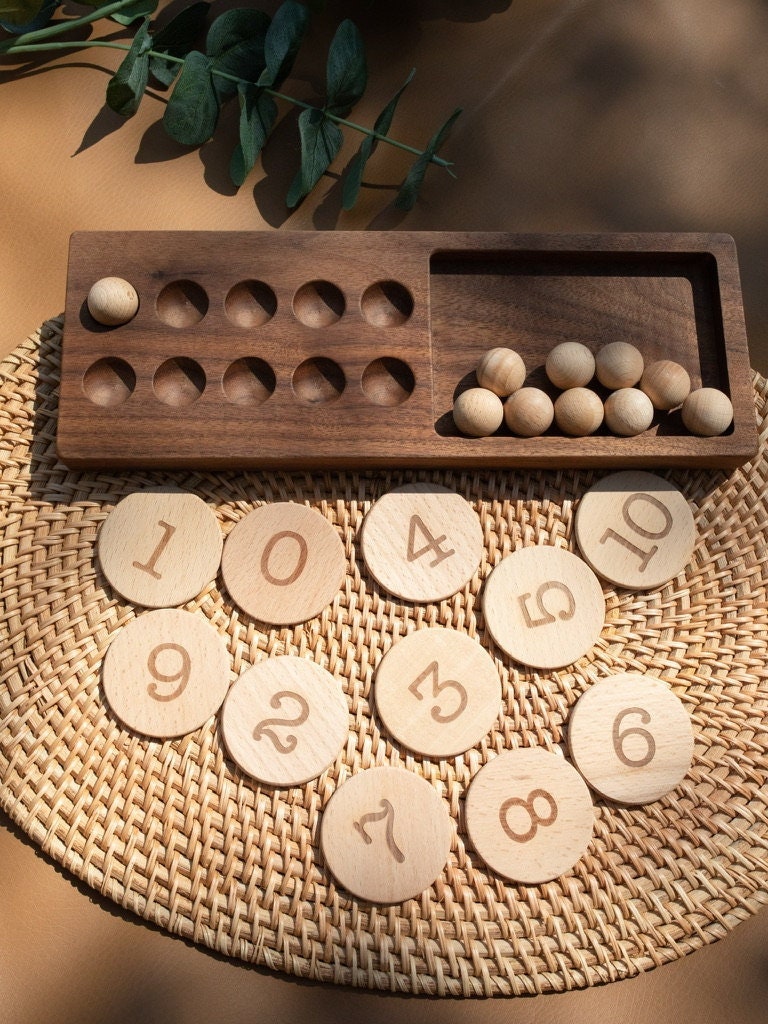 Wooden Ten Frame: Montessori Math Tool With Number Coins - Etsy