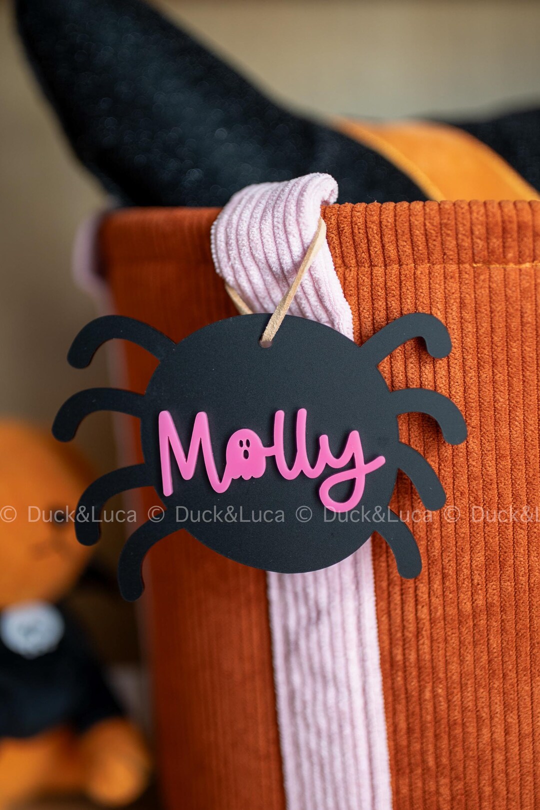 Spider Halloween Basket Name Tag, Acrylic Tag, Fall Ornament Sign ...