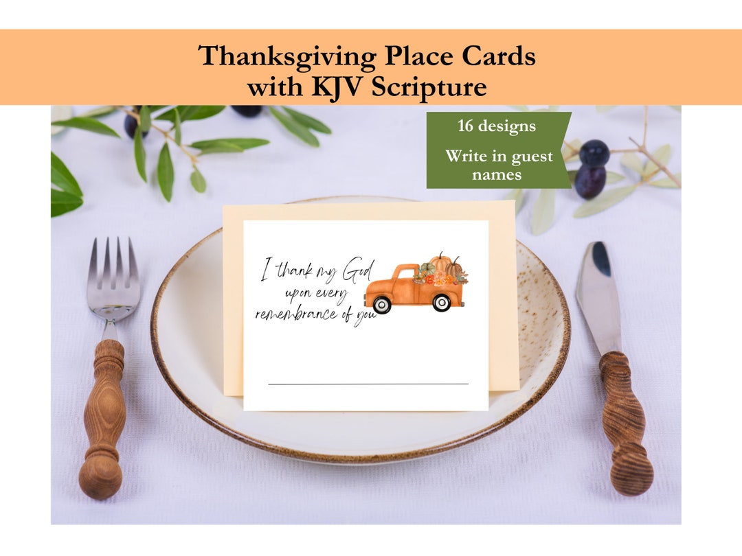 Thanksgiving Place Cards Bible Verse | King James Scripture Name Cards ...