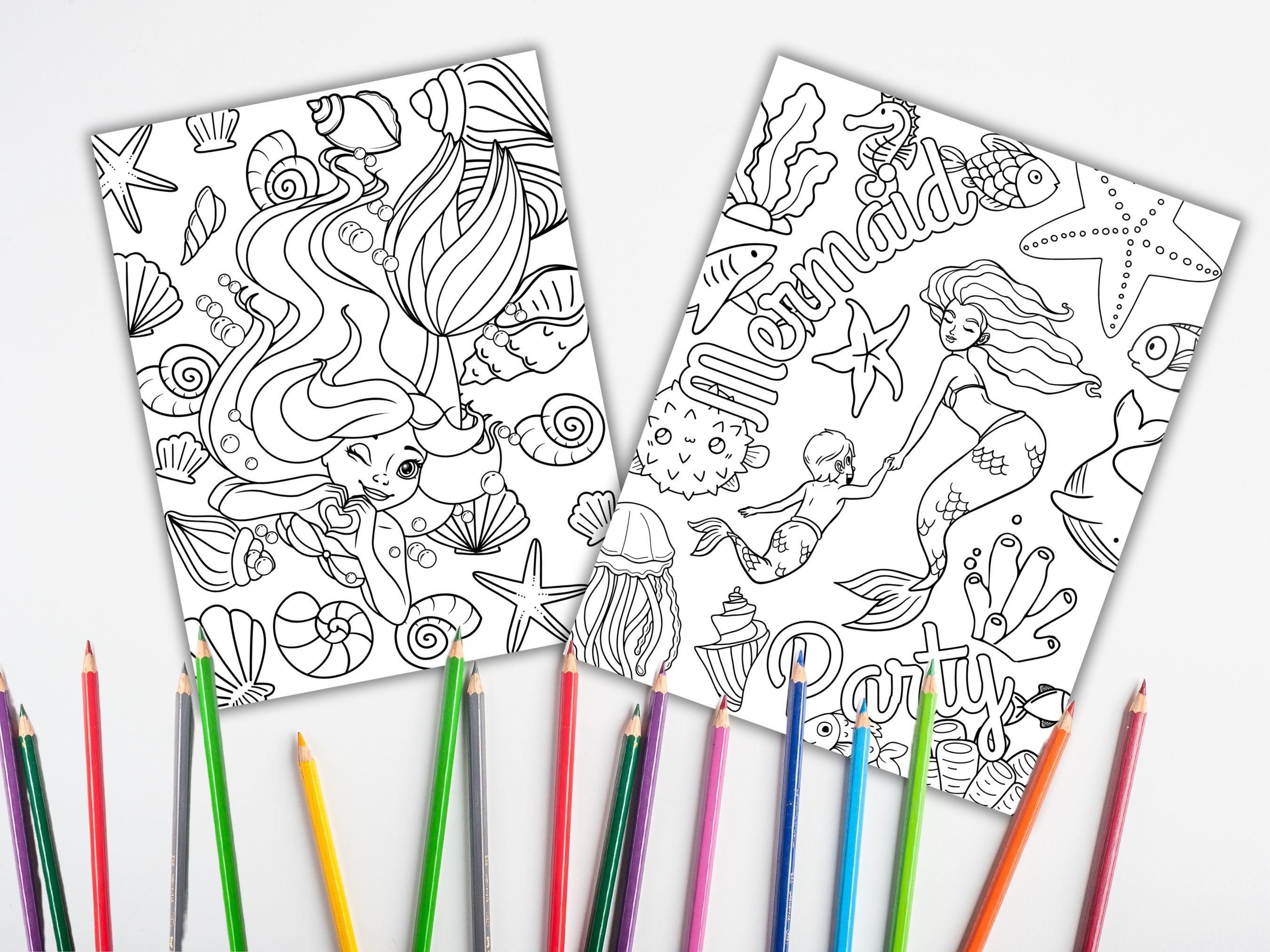 Mermaid Coloring Pages, Mermaid Party Activity, Mermaid Print, Princess ...