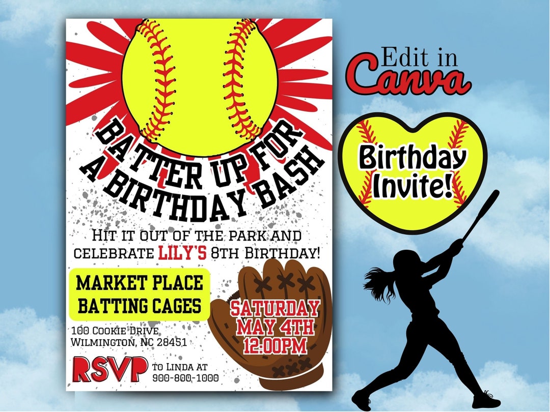 Softball Birthday Invitation, Softball Party, Softball Invite, Birthday ...