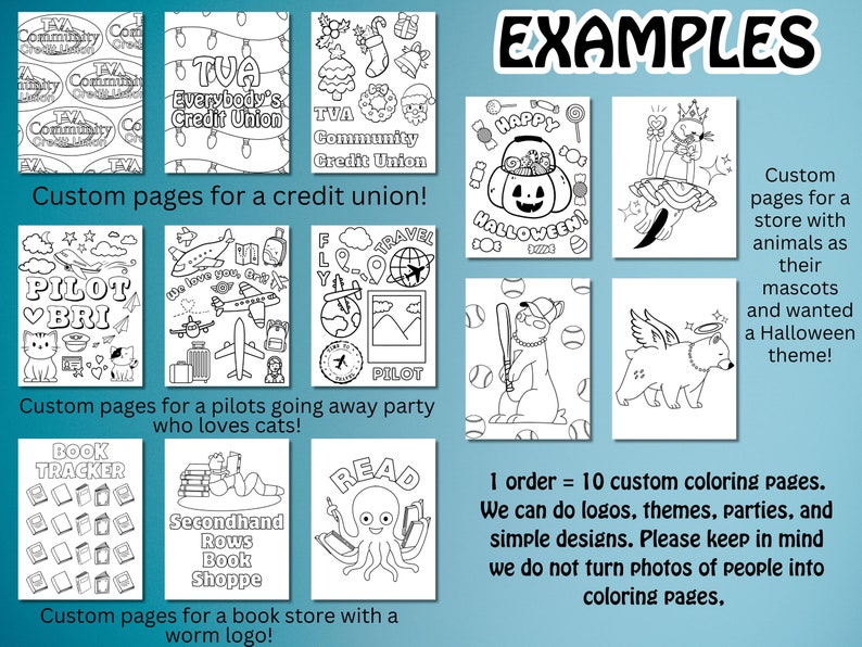 Custom Coloring Pages, Made to Order, Set of 10, Printable Adult ...