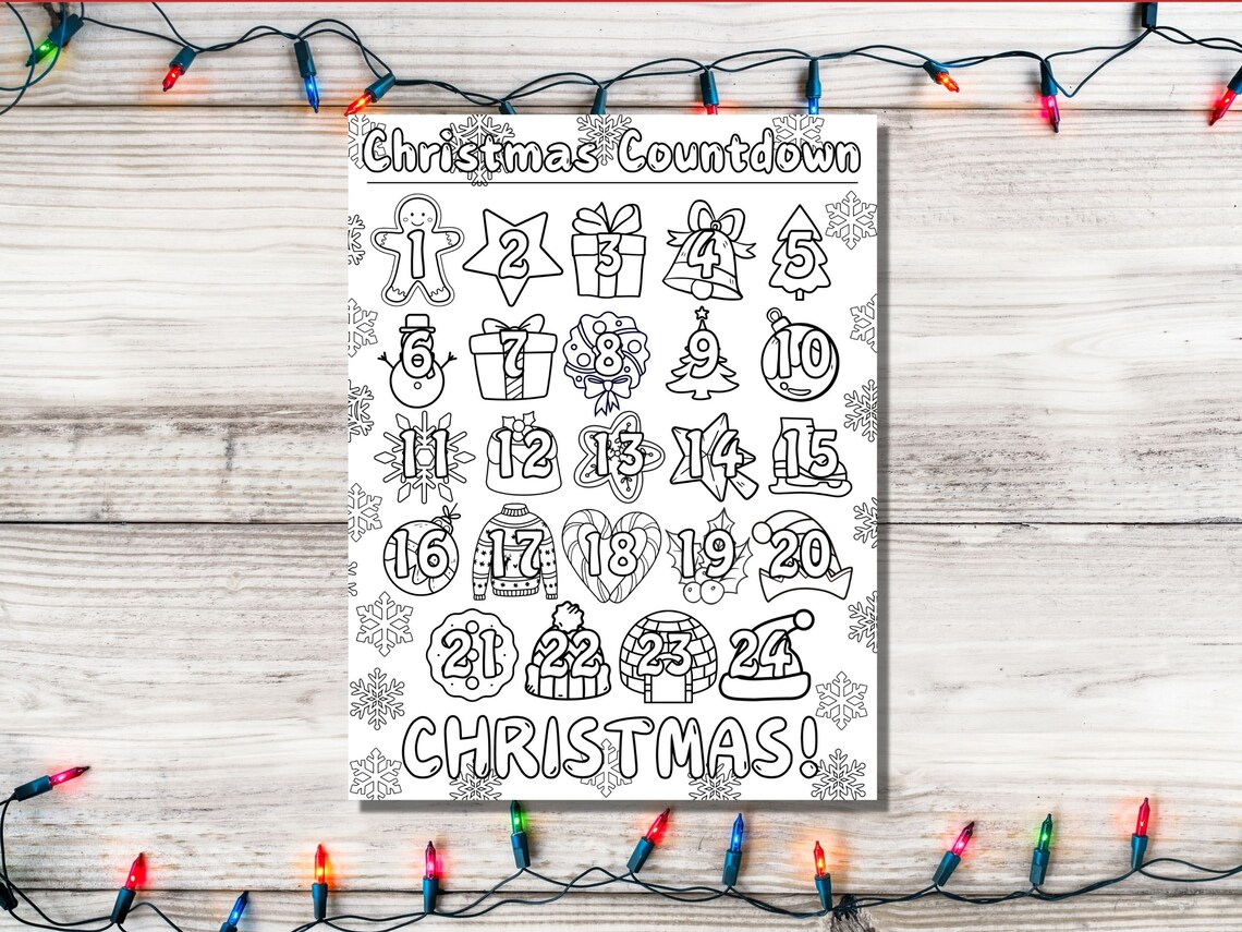 Christmas Countdown Coloring Page, Christmas Countdown, Digital ...