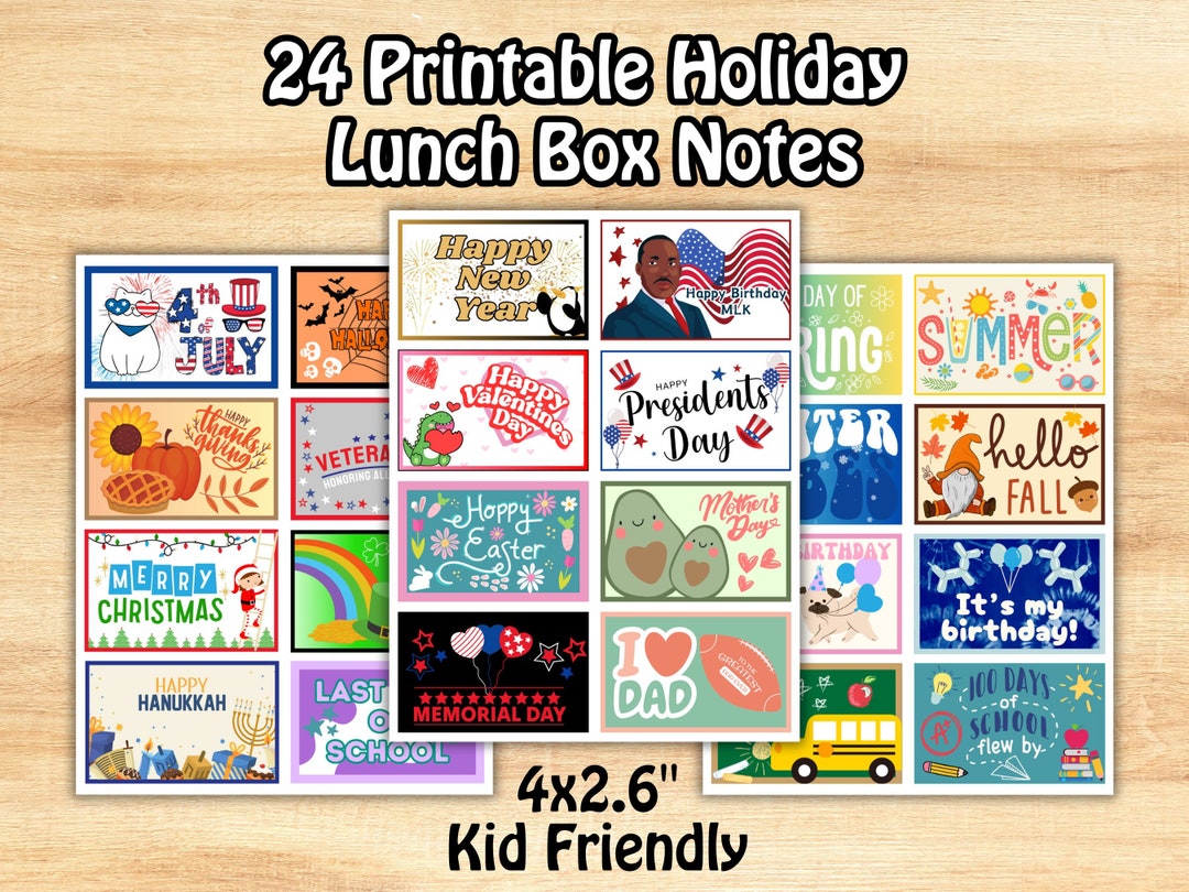 Printable Holiday Cards, Print at Home Cards, Lunchbox Cards, School ...