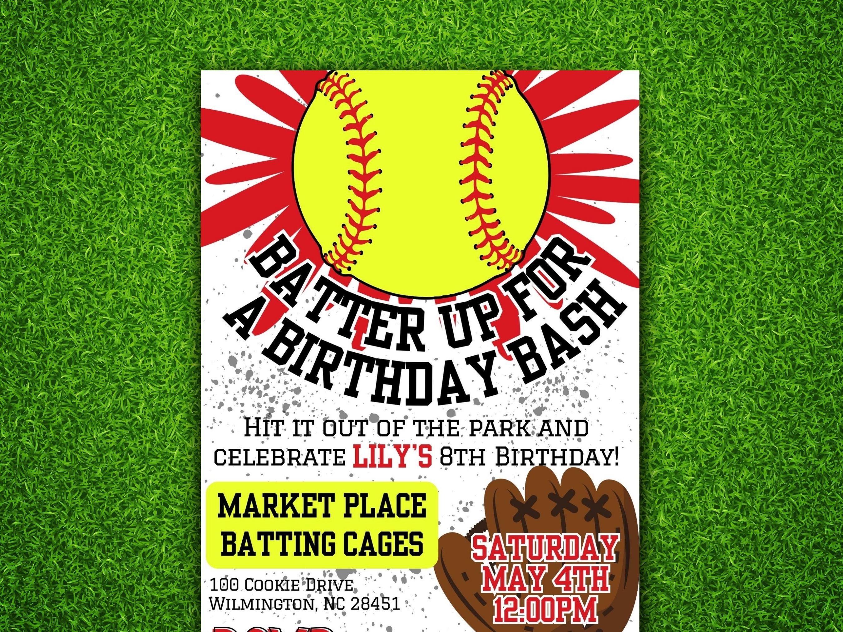 Softball Birthday Invitation, Softball Party, Softball Invite, Birthday ...
