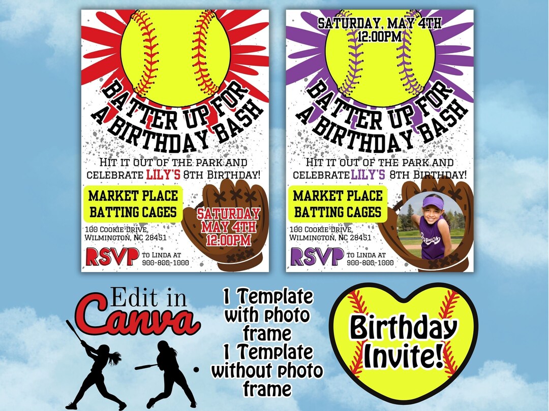 Softball Birthday Invitation, Softball Party, Softball Invite, Birthday ...