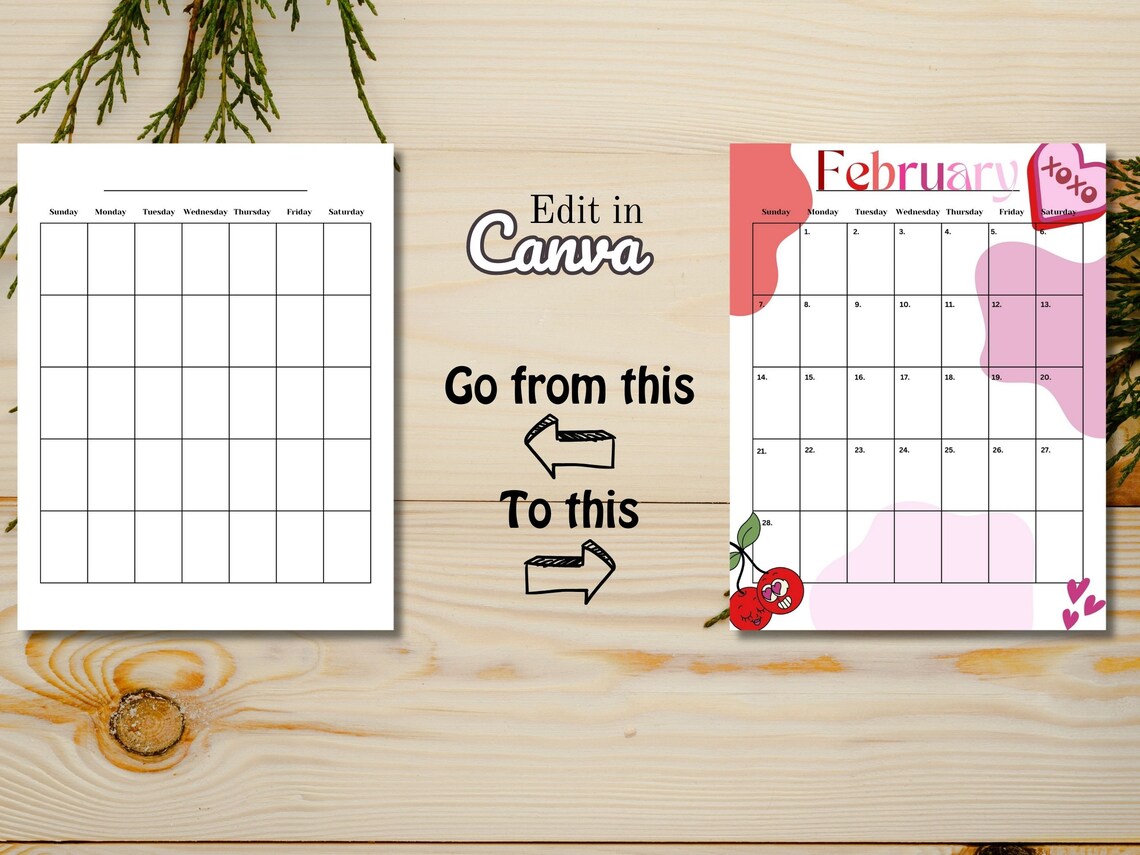 Blank Calendar Printable, Canva Template, Monthly Blank Calendar ...