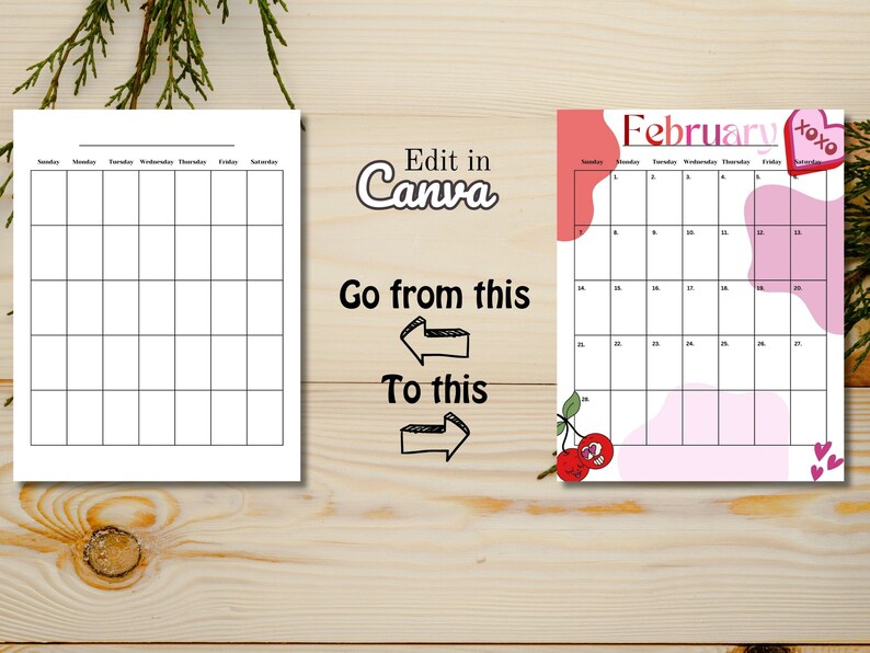 Blank Calendar Printable, Canva Template, Monthly Blank Calendar ...