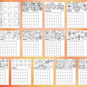 Printable Coloring Calendar, Calendar 2024 Digital Download, Blank ...