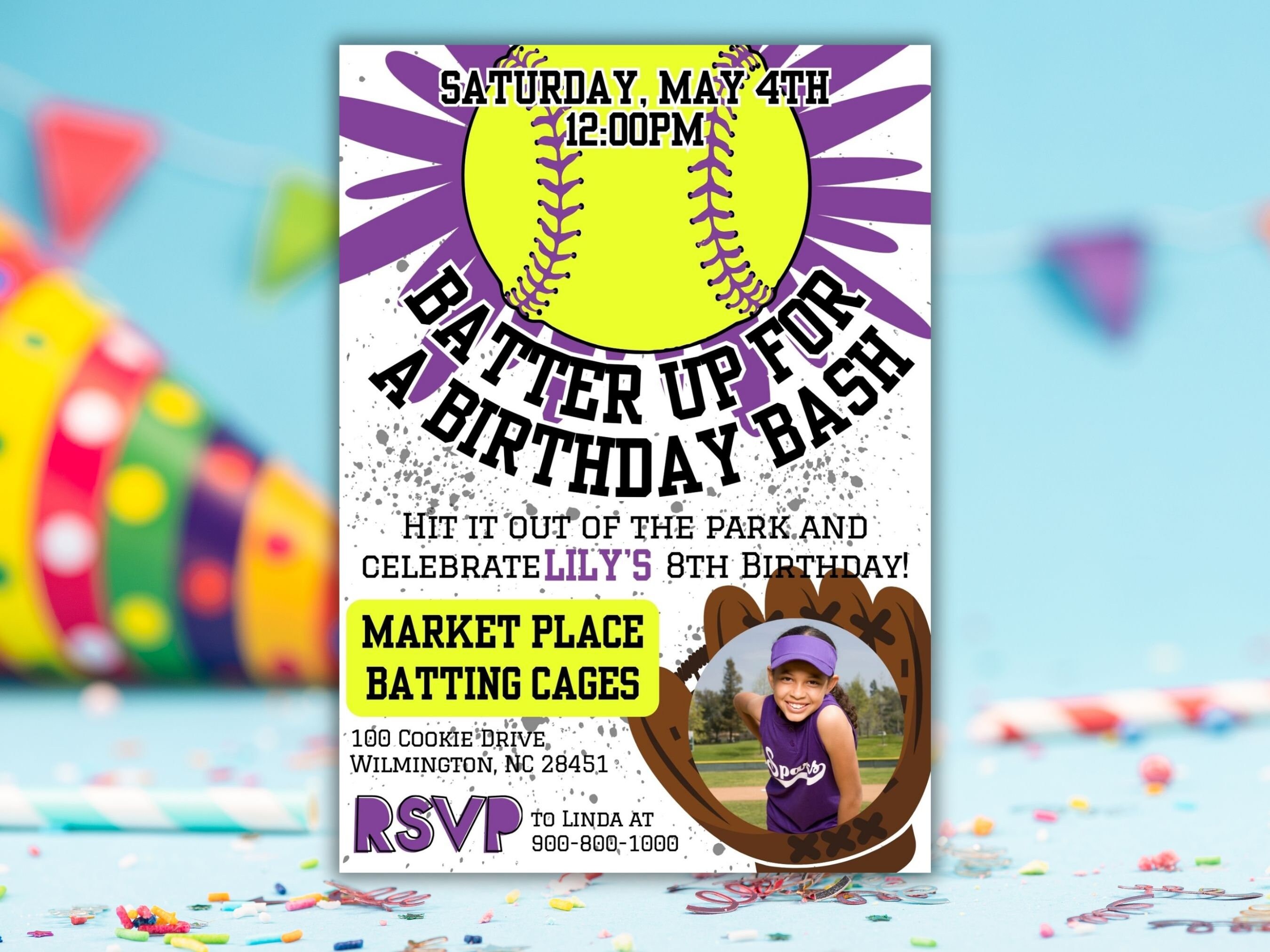Softball Birthday Invitation, Softball Party, Softball Invite, Birthday ...