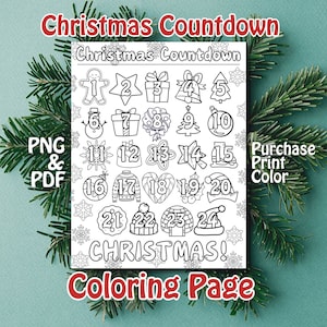 Christmas Countdown Coloring Page, Christmas Countdown, Digital ...