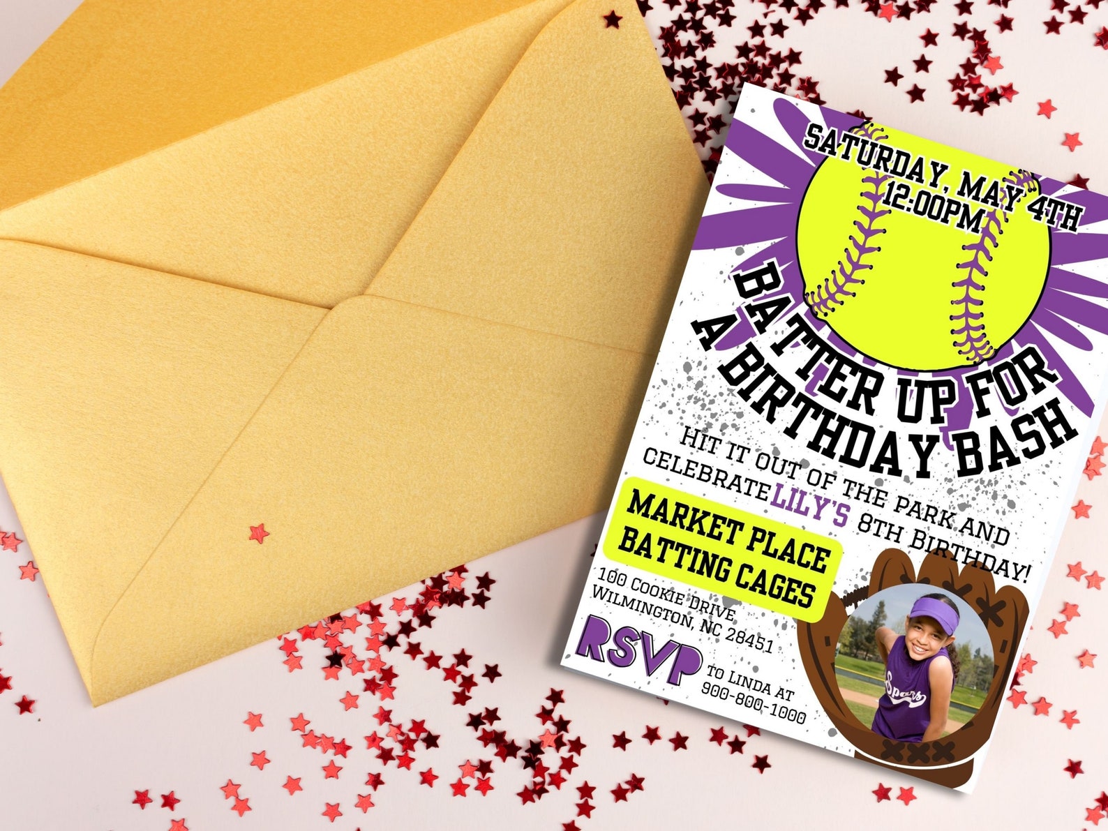 Softball Birthday Invitation, Softball Party, Softball Invite, Birthday ...