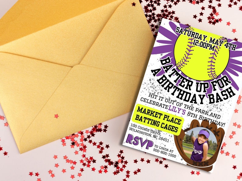 Softball Birthday Invitation, Softball Party, Softball Invite, Birthday ...