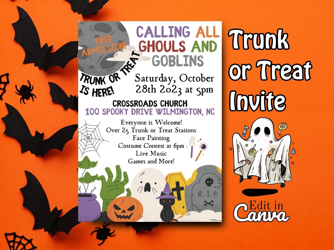 Trunk or Treat Flyer, Editable Trunk or Treat Invite, Halloween Invite ...