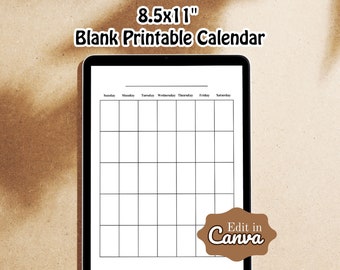 Canva Calendar Template, Blank Monthly Calendar, Undated Calendar ...