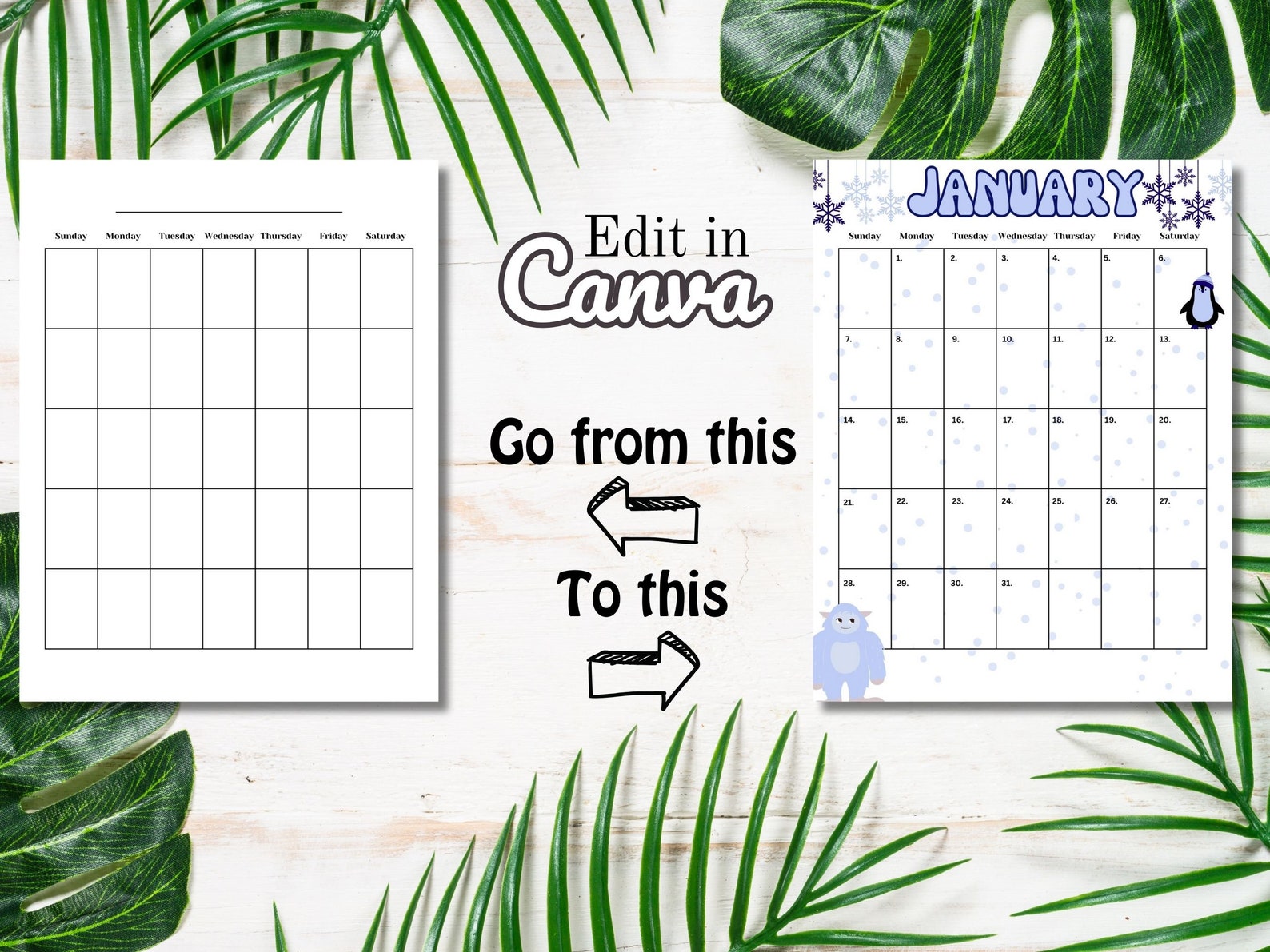 Blank Calendar Printable, Canva Template, Monthly Blank Calendar ...