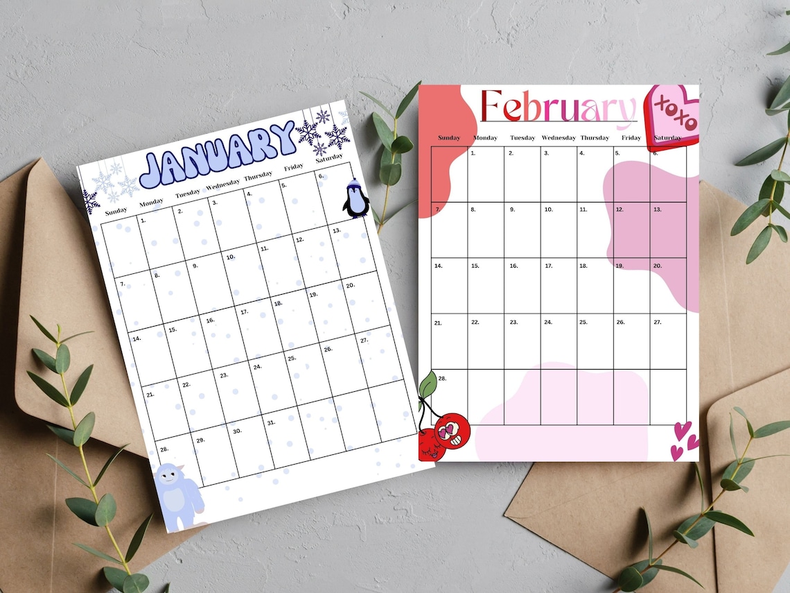 Blank Calendar Printable, Canva Template, Monthly Blank Calendar ...