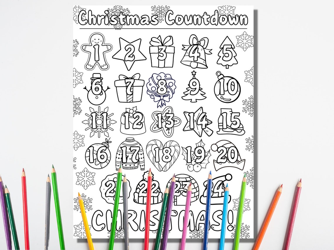 Christmas Countdown Coloring Page, Christmas Countdown, Digital ...