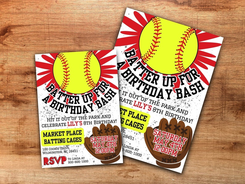 Softball Birthday Invitation, Softball Party, Softball Invite, Birthday ...
