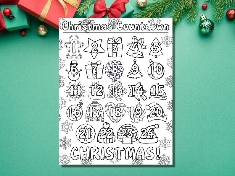 Christmas Countdown Coloring Page, Christmas Countdown, Digital ...